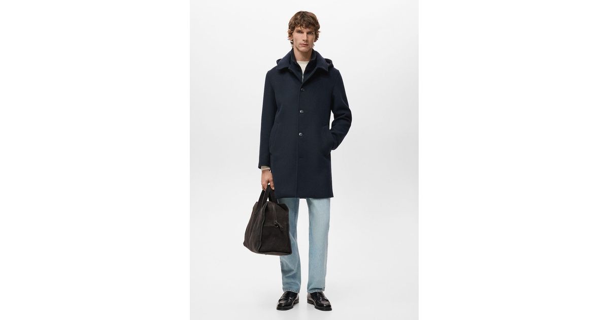 Mango Wool Coat With Detachable Inner Collar in Blue for Men | Lyst UK