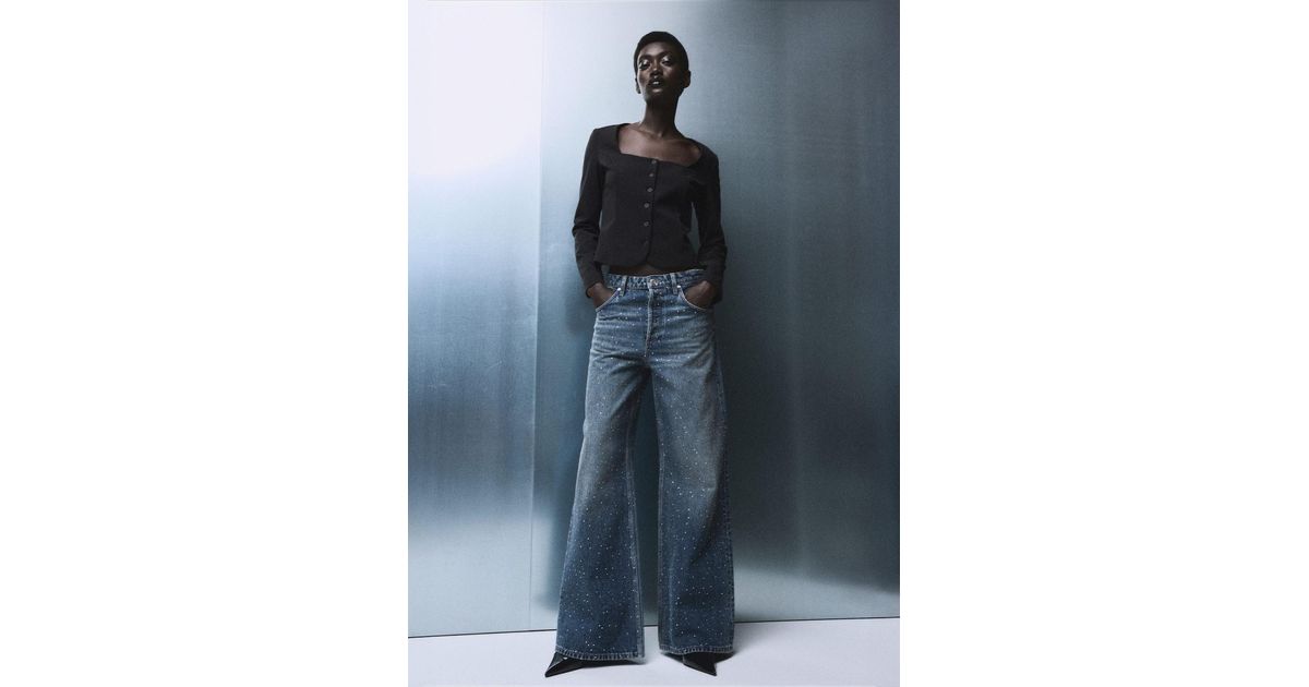 Mango Wide-Leg Jeans With Rhinestones in Blue | Lyst UK