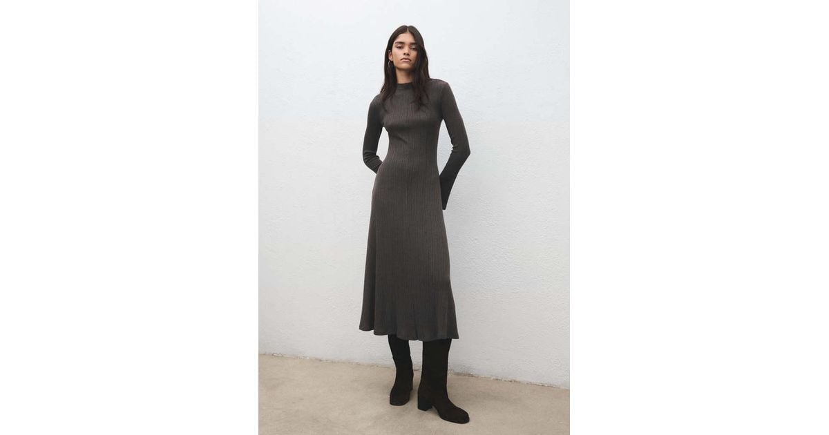 Mango Knitted Dress With Bell Sleeves | Lyst