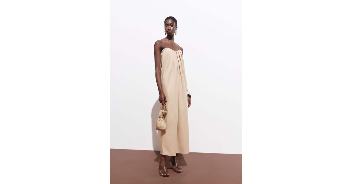 Mango Long Dress With Sweetheart Neckline in Natural | Lyst