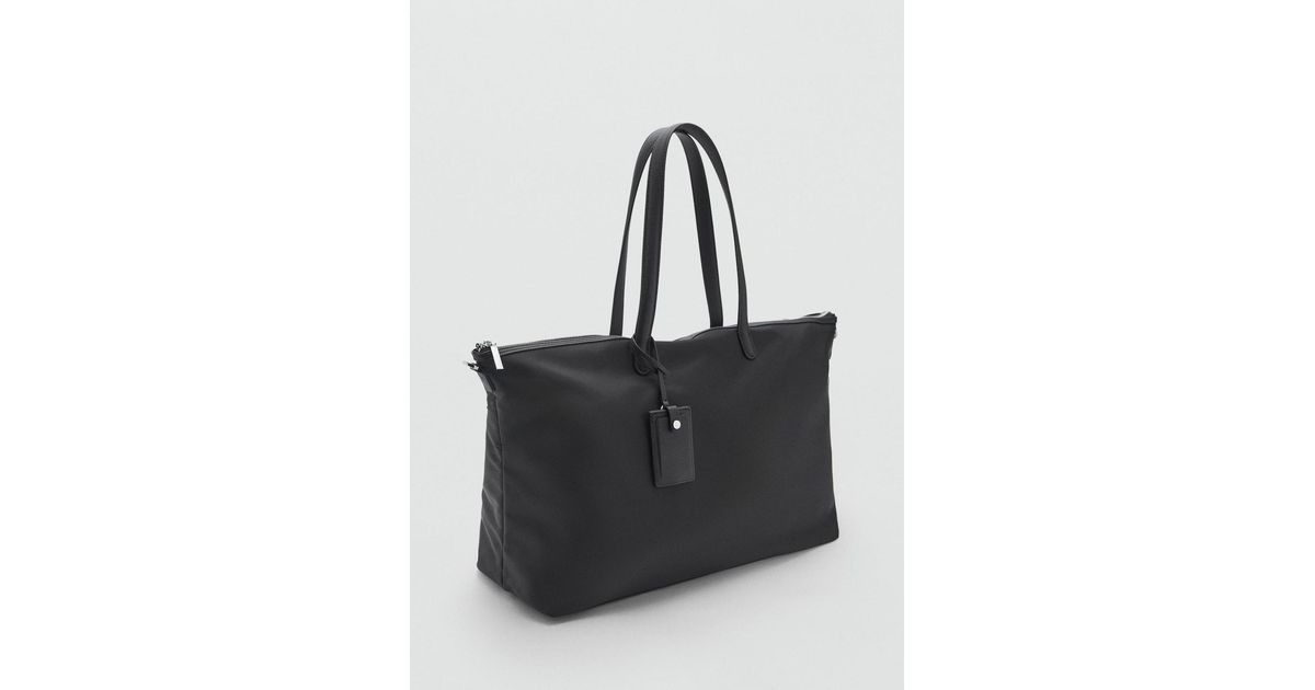 Mango Large Nylon Shopper Bag in Black | Lyst