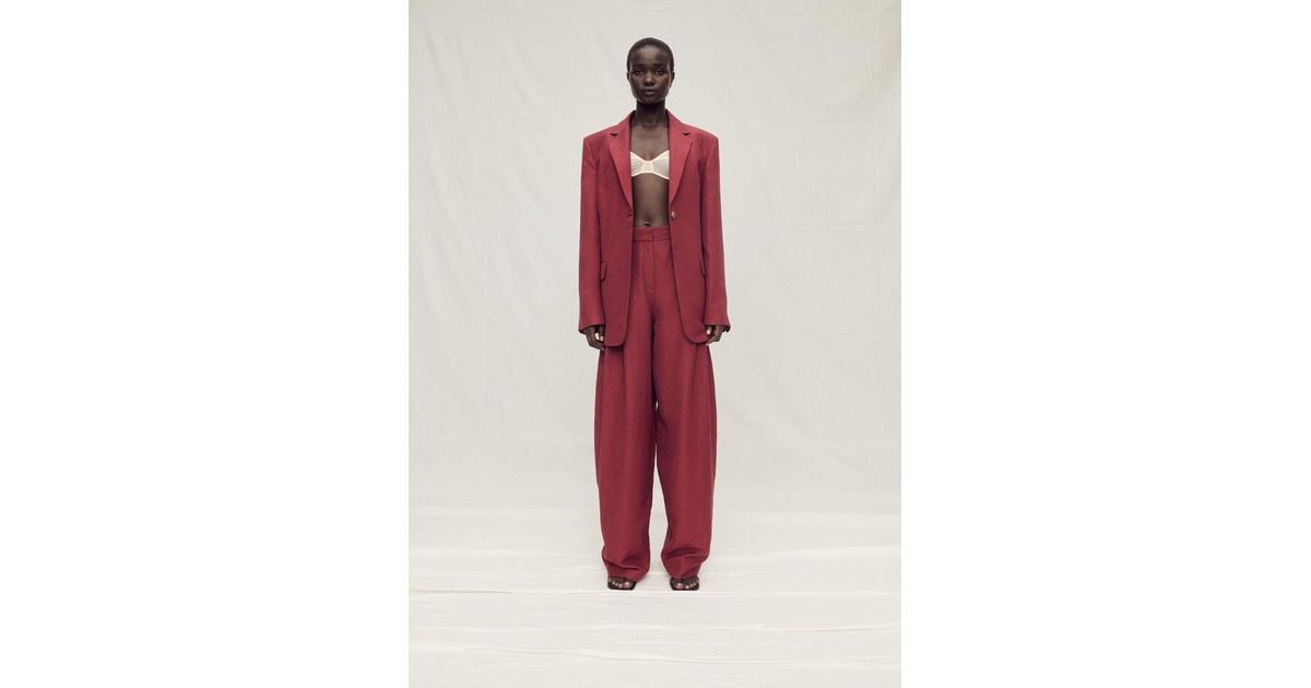 Mango Linen-Blend Suit Jacket in Red | Lyst