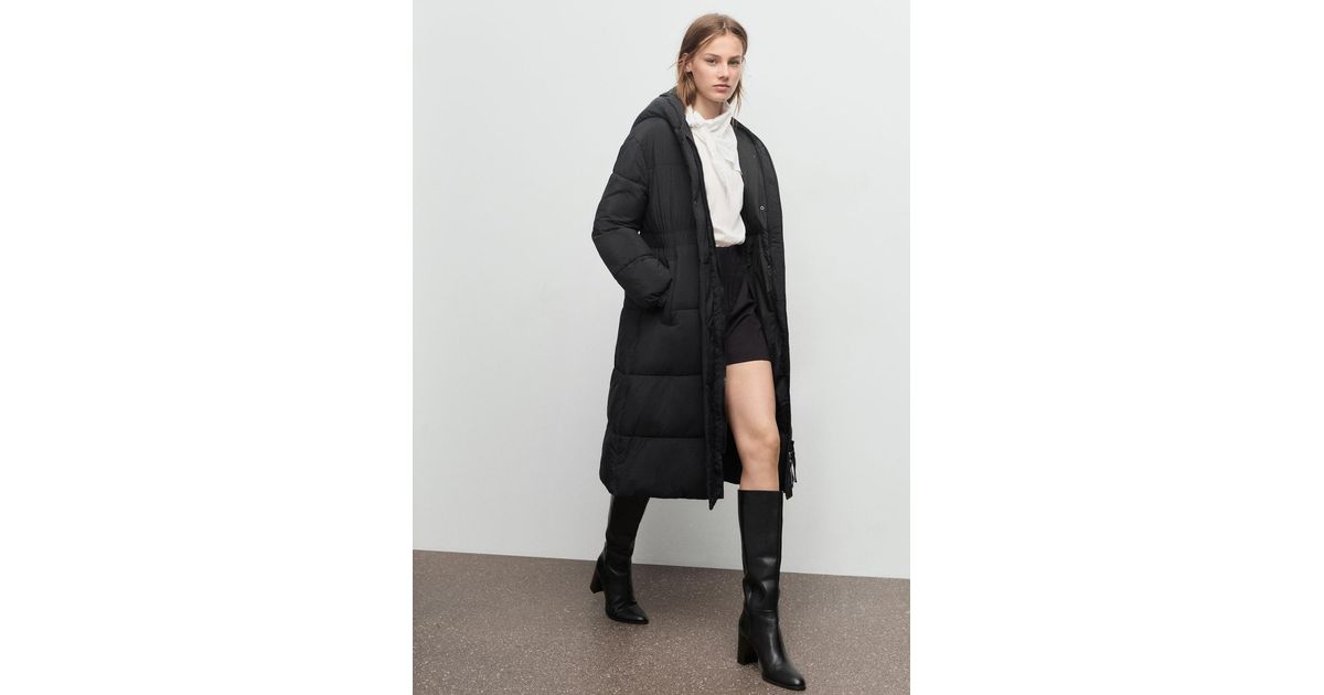 Mango Fitted Quilted Anorak With Hood in Black | Lyst