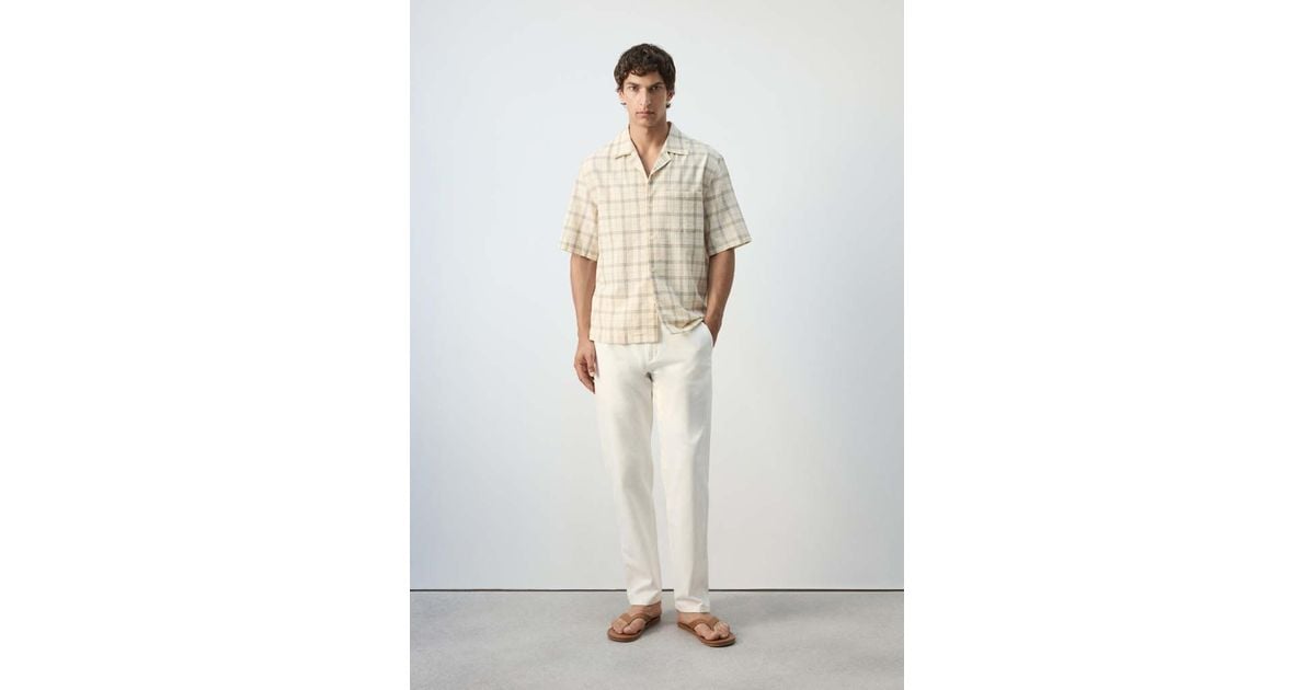 Mango 100% Cotton Checked Bowling Collar Shirt in White for Men | Lyst UK