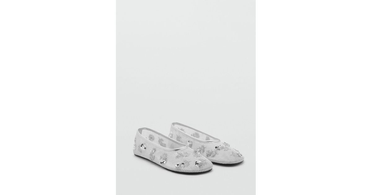 Mango Sequin Embroidered Mesh Ballerina in White | Lyst