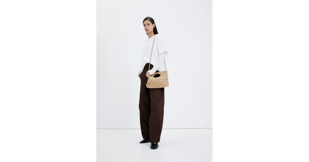 Mango Suede Studded Handbag in White | Lyst