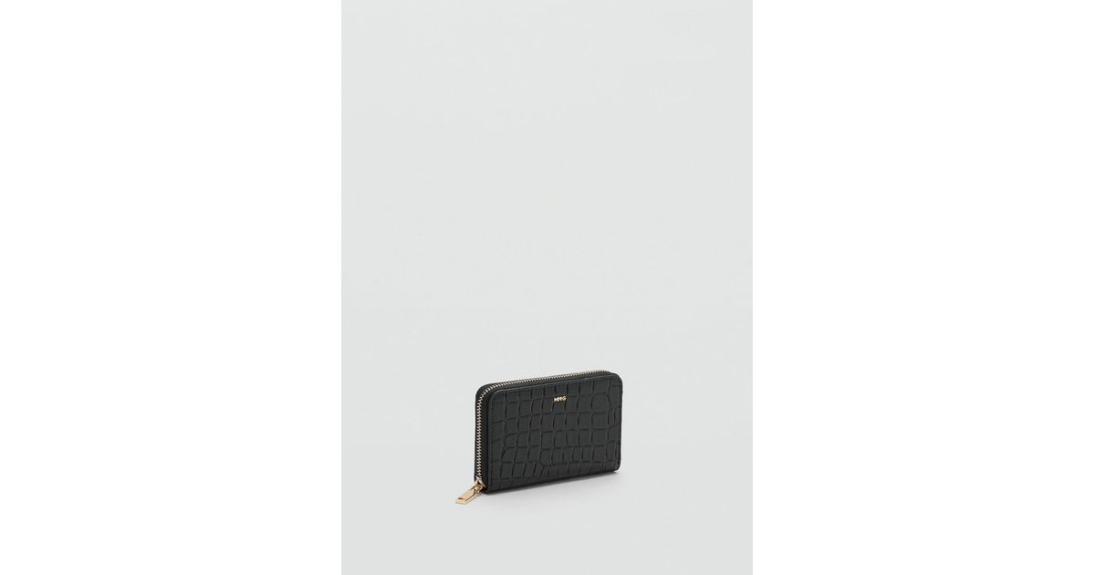 Mango Medium Glossy Croc Wallet in White | Lyst UK
