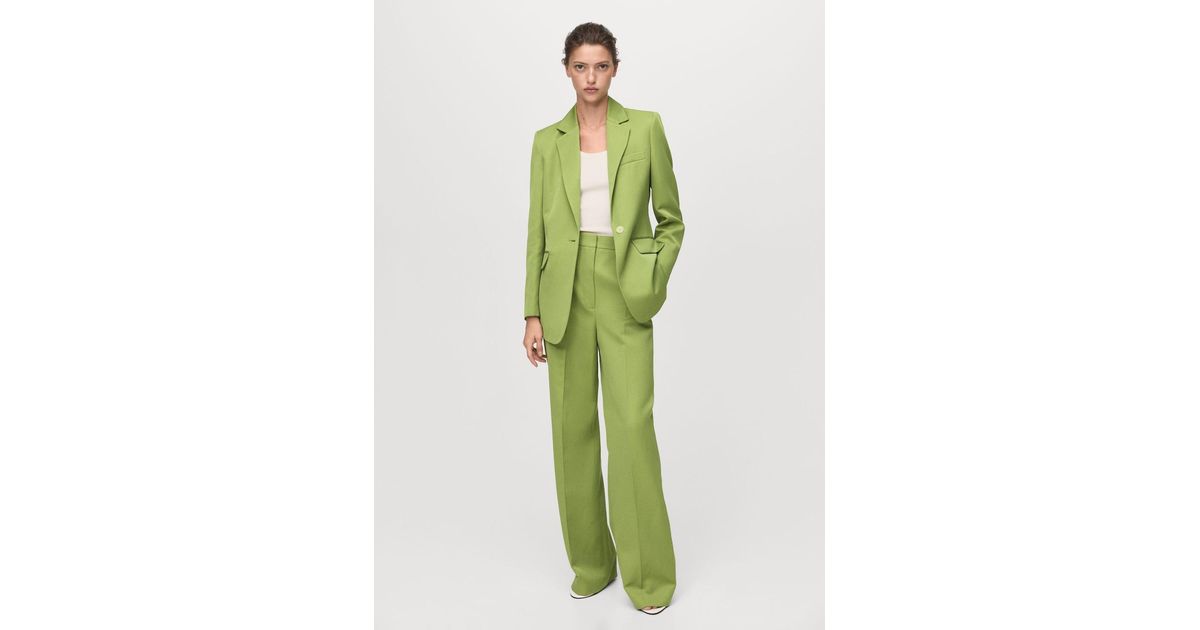 Mango Linen-Blend Suit Jacket in Green | Lyst UK