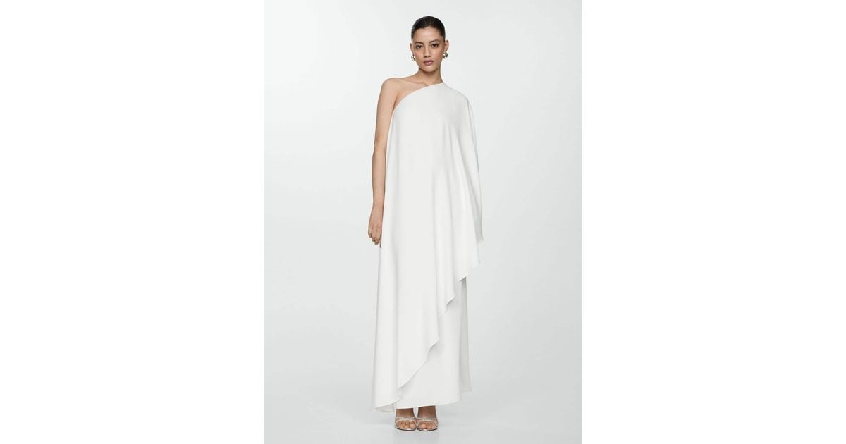 Mango Asymmetrical Cape Dress in White | Lyst UK