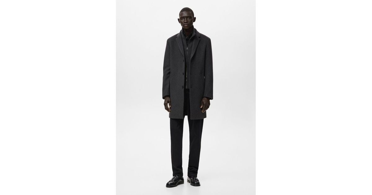 Mango Wool Coat With Removable Inner Collar in Black for Men | Lyst UK