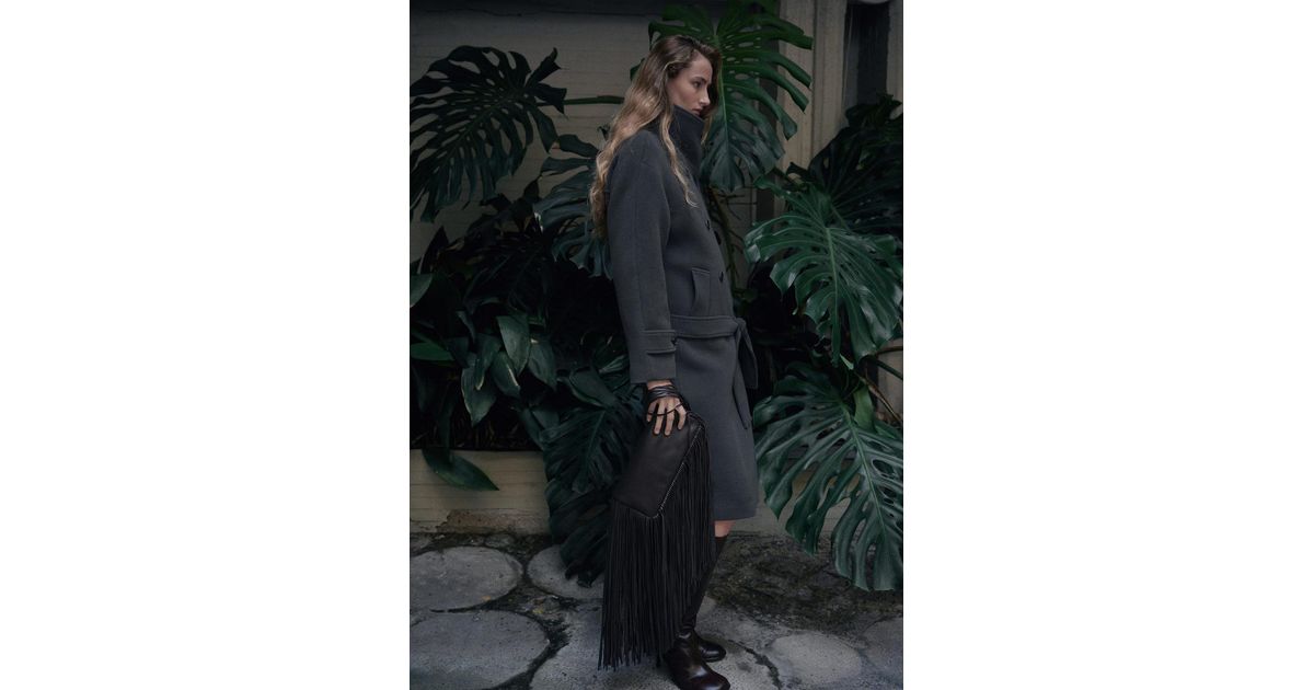 Mango Woollen Coat With Belt in Black | Lyst UK