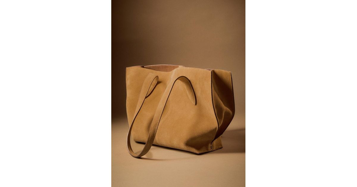 Mango Suede Mini Shopper Bag in Brown | Lyst UK