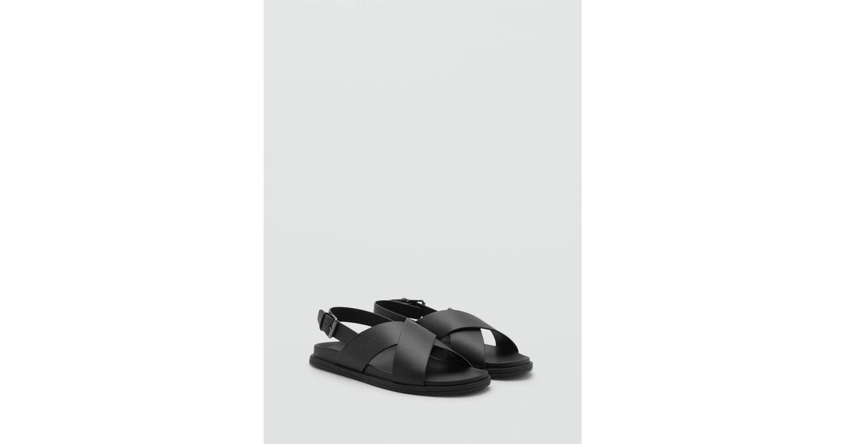 Mango 100% Leather Crossed Strap Sandal in Black for Men | Lyst