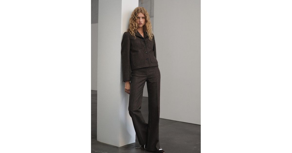 Mango Cropped Mottled Wool Suit Jacket in Grey | Lyst UK