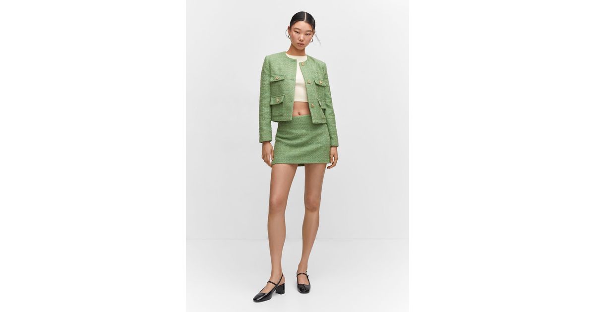 Mango Tweed Jacket With Jewel Buttons Pastel in Green | Lyst UK