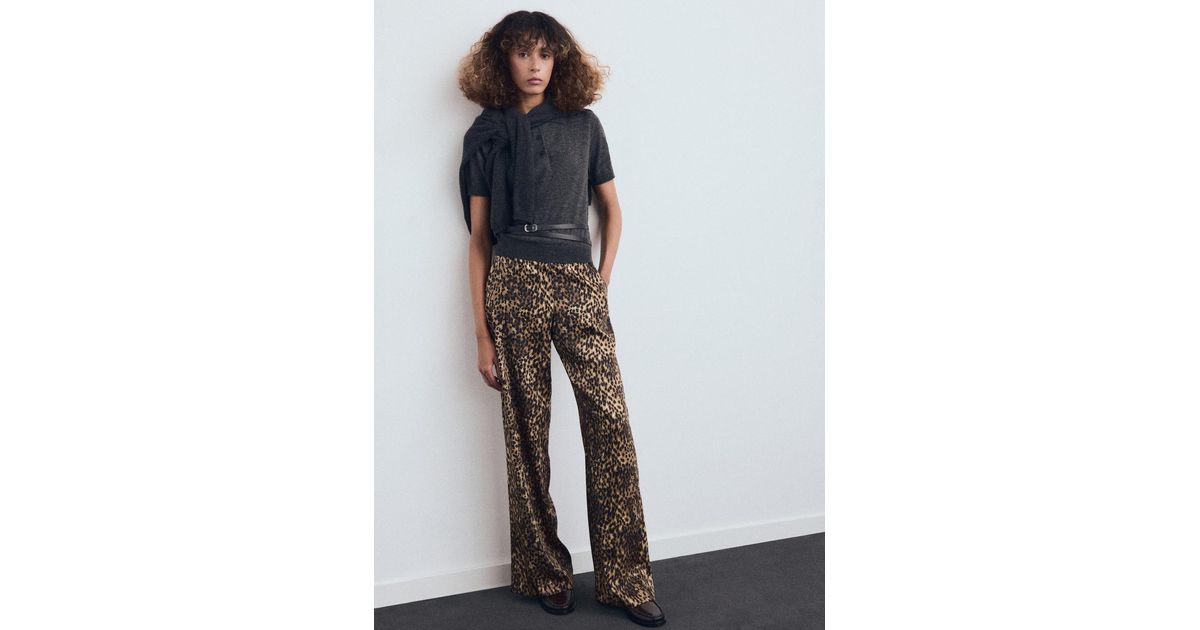 Mango Leopard-Print Satin Trousers in Blue | Lyst UK
