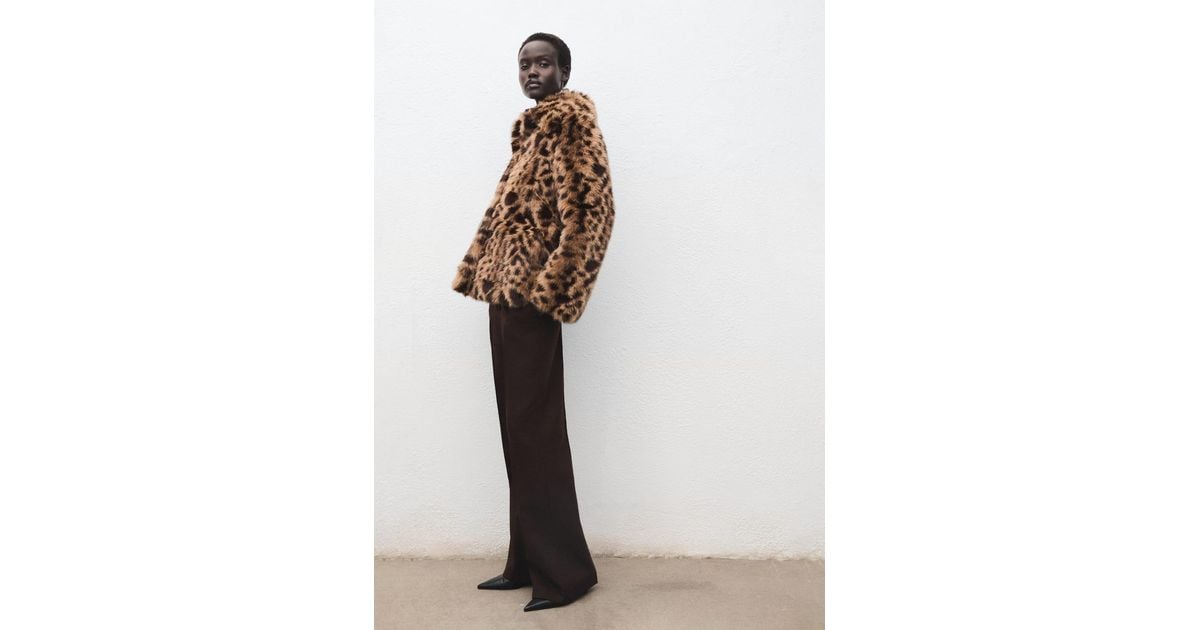 Mango Fur-Effect Leopard-Print Coat in White | Lyst UK