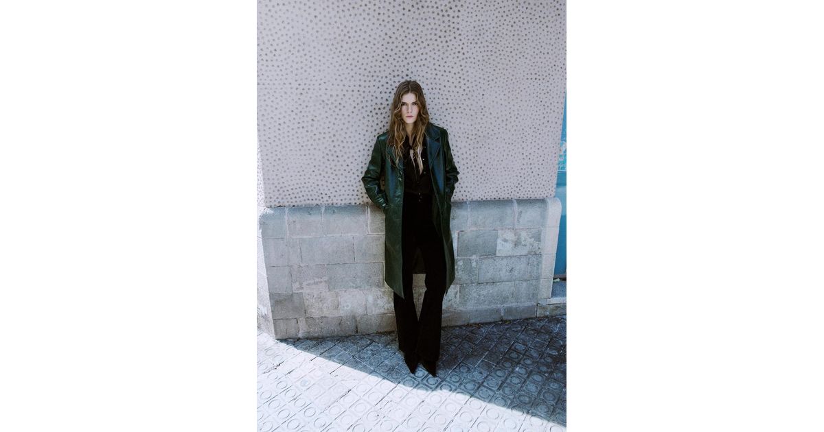 Mango Long Faux-Leather Coat in Grey | Lyst UK