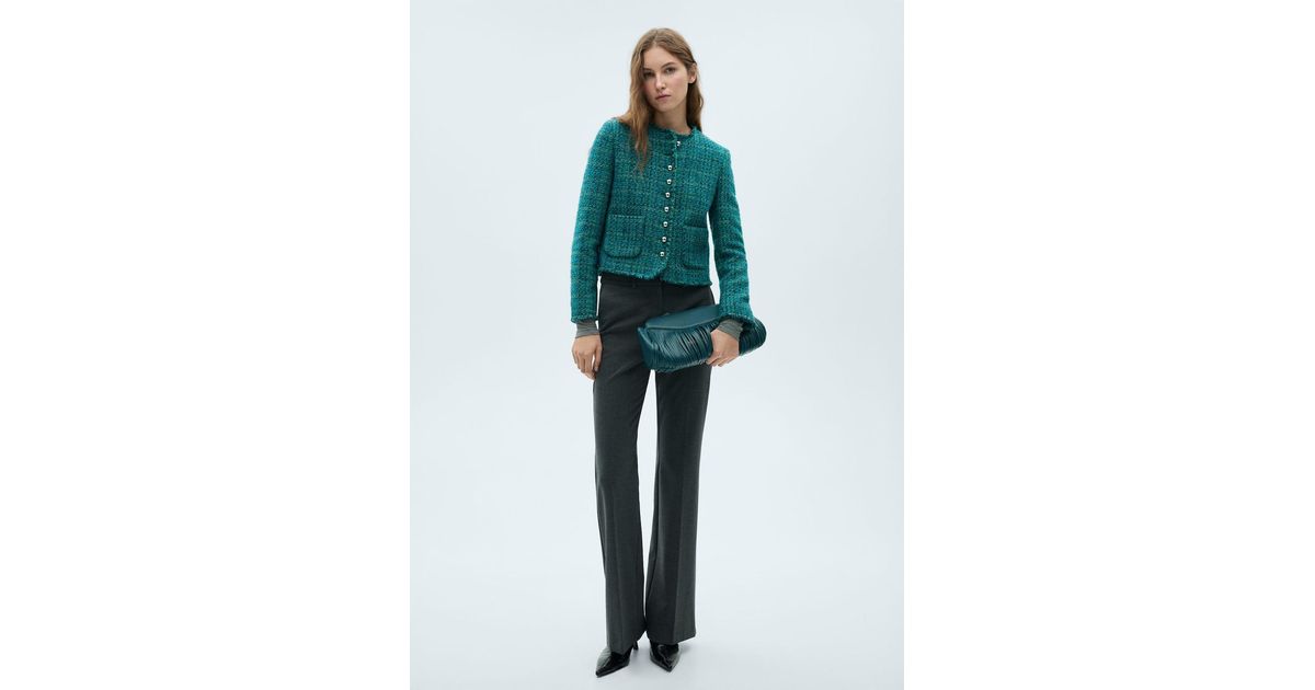 Mango Pocket Tweed Jacket in Green | Lyst