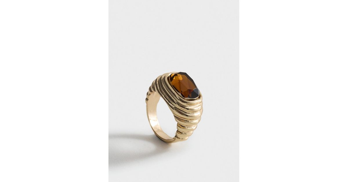 Mango Ring With Combined Embossed Resin in Metallic | Lyst UK