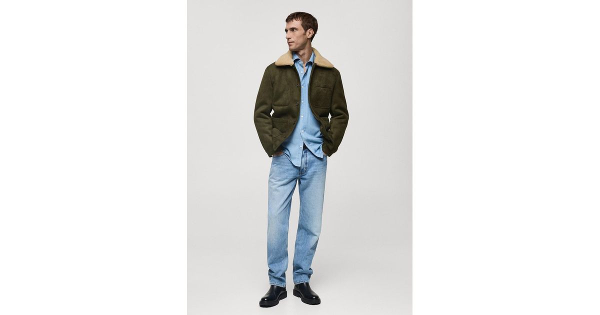 Mango Recycled Faux Suede Fleece Jacket in Blue for Men | Lyst