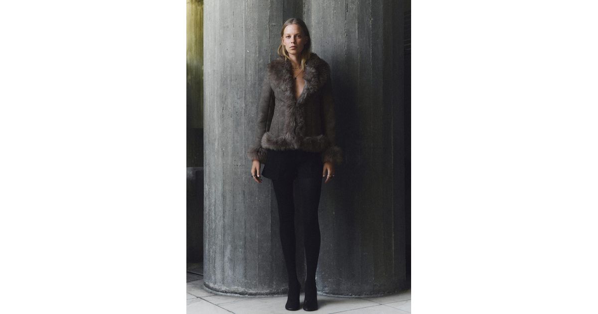 Mango Suede-Effect Faux-Fur Jacket in Black | Lyst