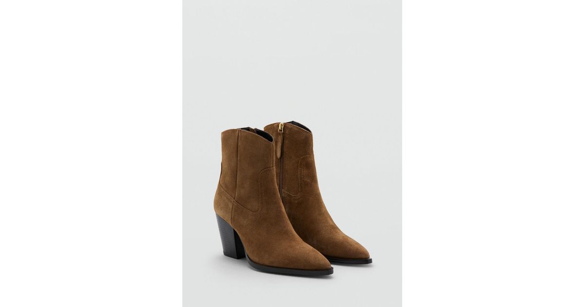 Mango Suede Block-Heel Boots in Brown | Lyst