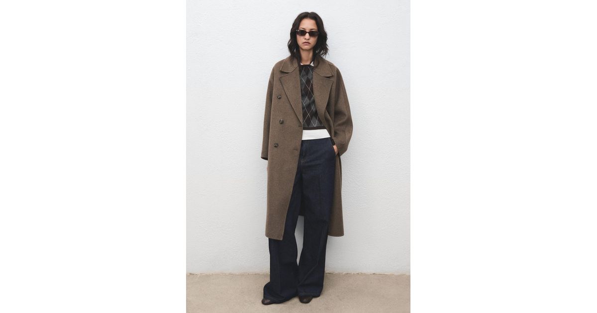 Mango Handmade Oversized Wool Coat in Brown | Lyst