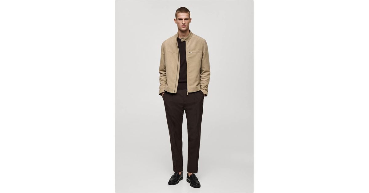 Mango Suede-Effect Biker Jacket in Natural for Men | Lyst