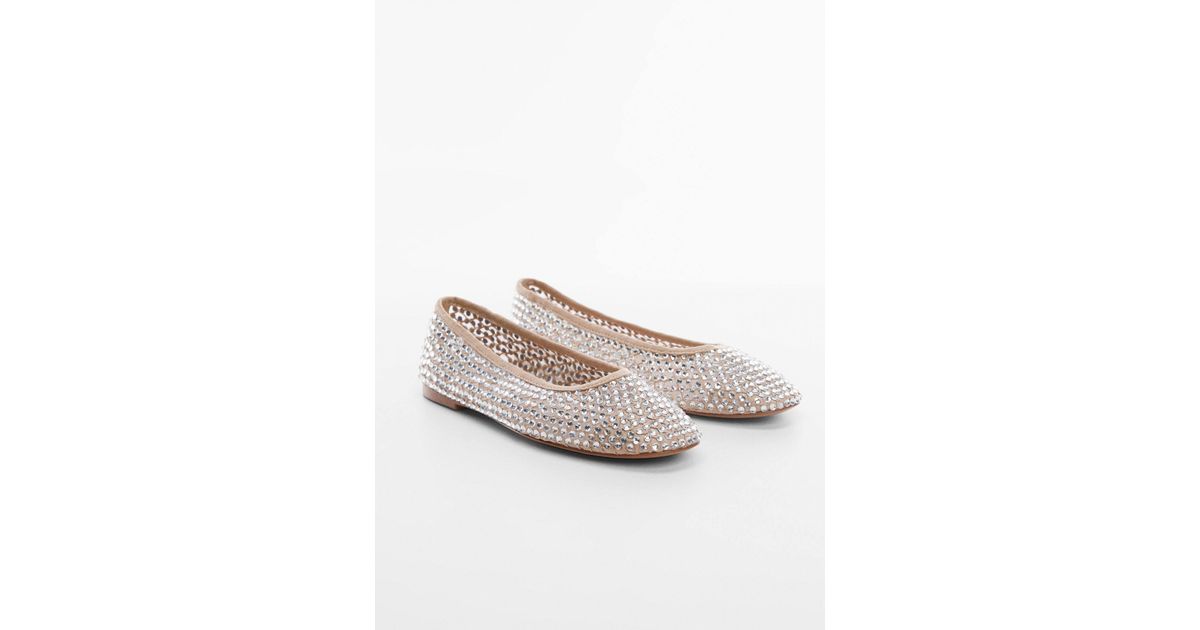 Mango Rhinestone Ballerinas in White | Lyst UK