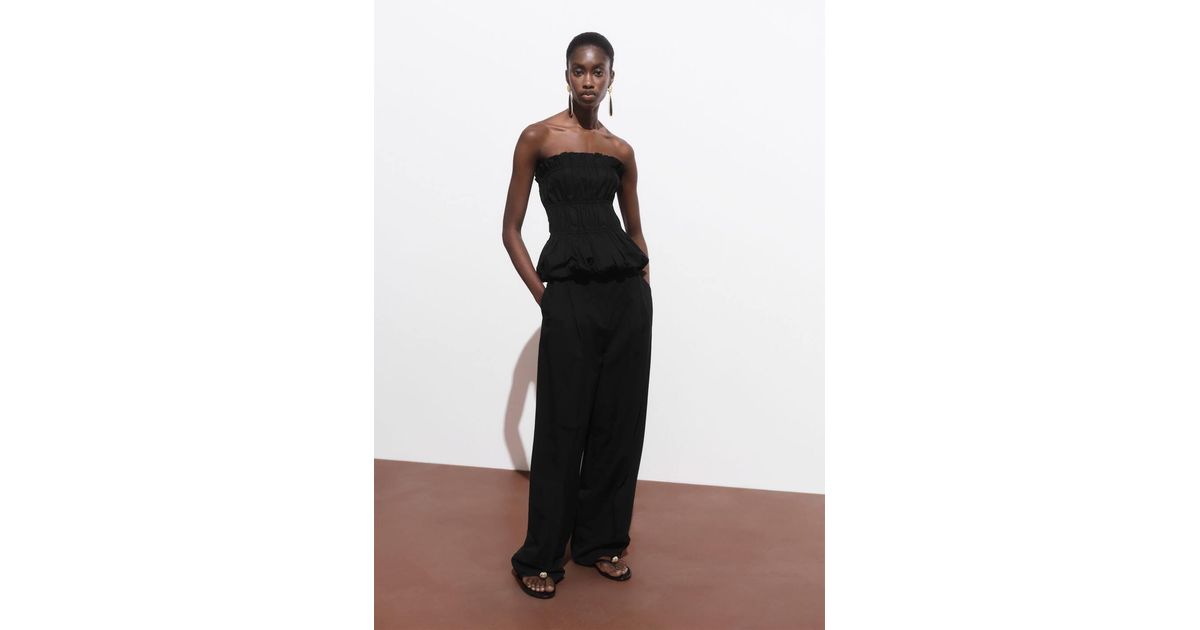 Mango Ruched Strapless Top in Black | Lyst