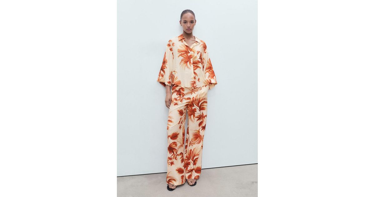 Mango Palm-Tree Shirt With Three-Quarter Sleeves in White | Lyst