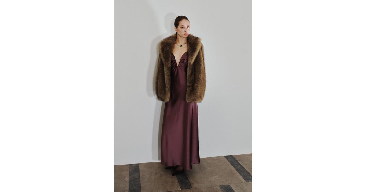 Mango Faux-Fur Coat With Lapels in Brown | Lyst UK