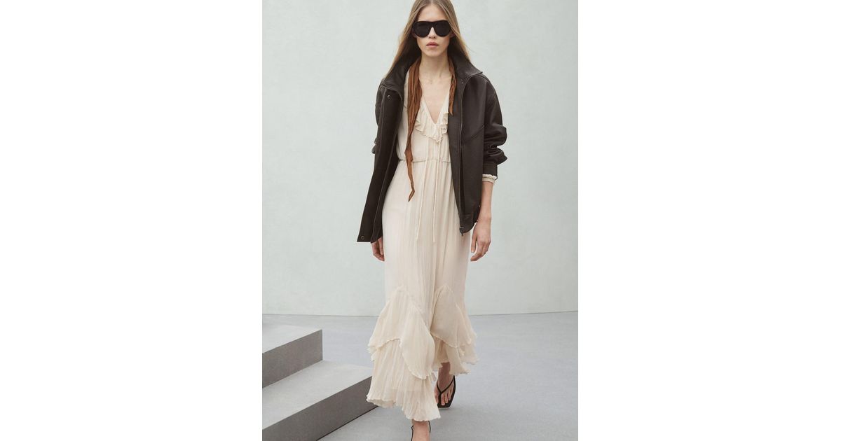 Mango Long Ruffled Dress in Natural | Lyst UK