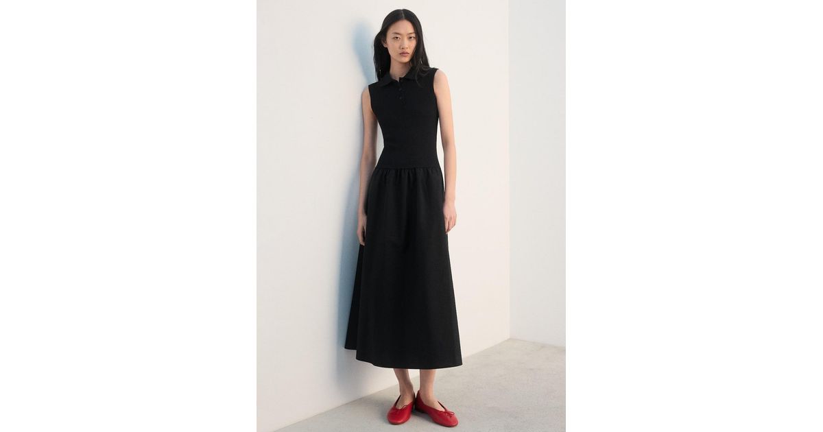 Mango Polo Neck Dress With Mixed Fabrics in Blue | Lyst UK