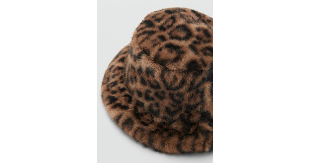 Mango Leopard-Print Fur-Effect Bucket Hat in Brown | Lyst UK