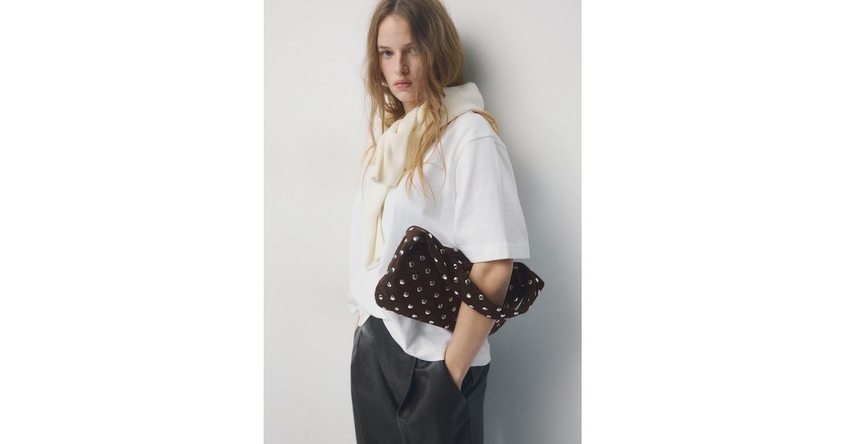 Mango Suede Studded Shoulder Bag in Black | Lyst