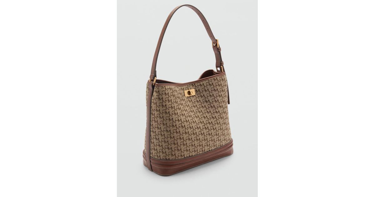 Mango Shopper Bag With Printed Logo in Brown | Lyst UK