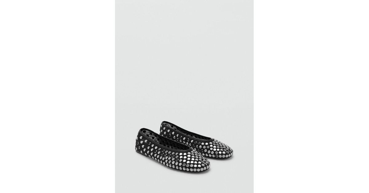 Mango Mesh Ballet Flats With Studs in White | Lyst UK