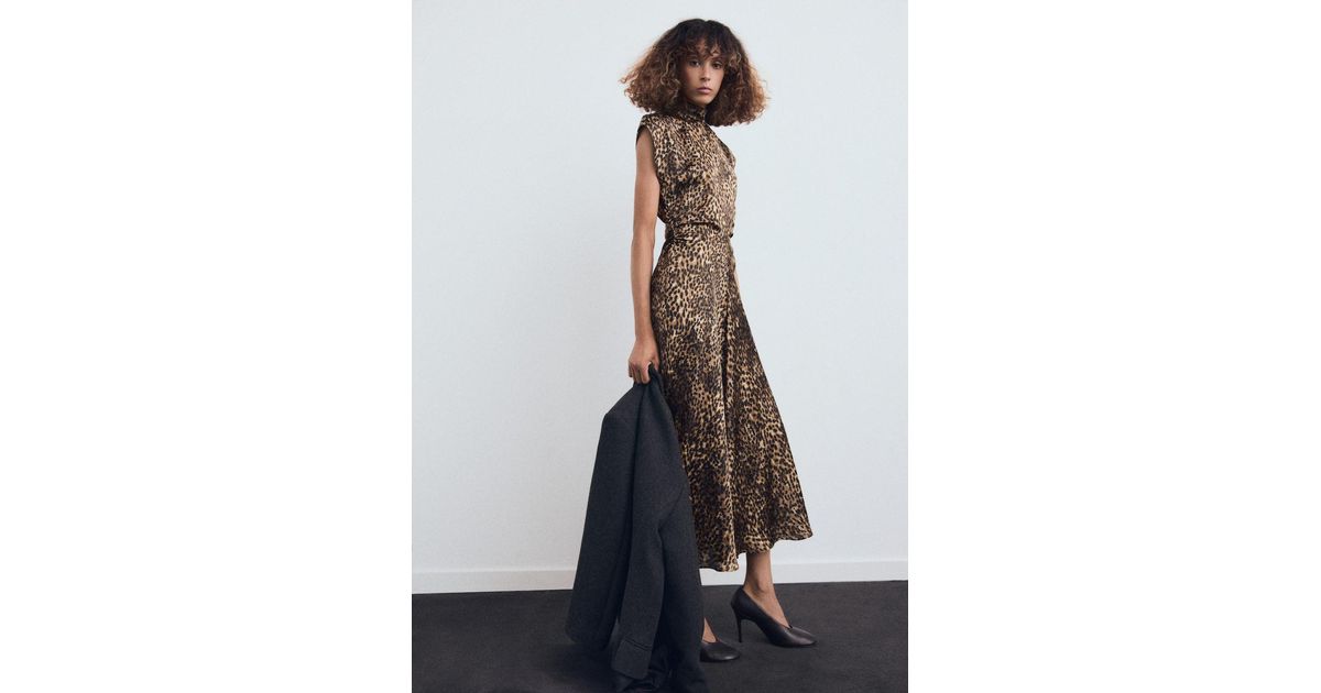 Mango Leopard-Print Satin Dress in White | Lyst UK