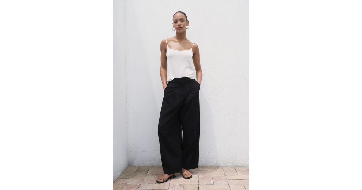 Mango Pleated Wide Leg Trousers in White | Lyst