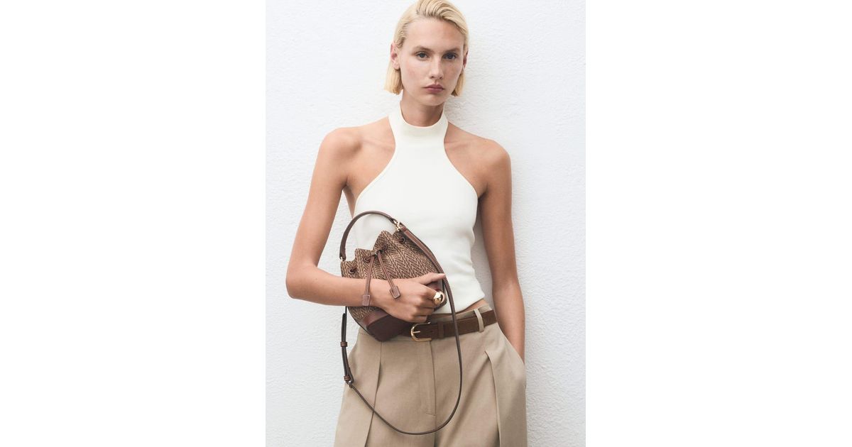 Mango Logo Jacquard Bucket Bag in White | Lyst