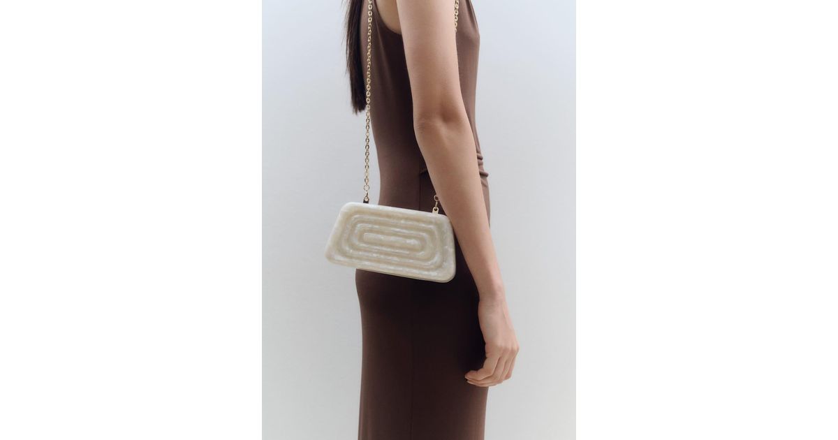 Mango Pearl-Effect Clutch Bag in White | Lyst