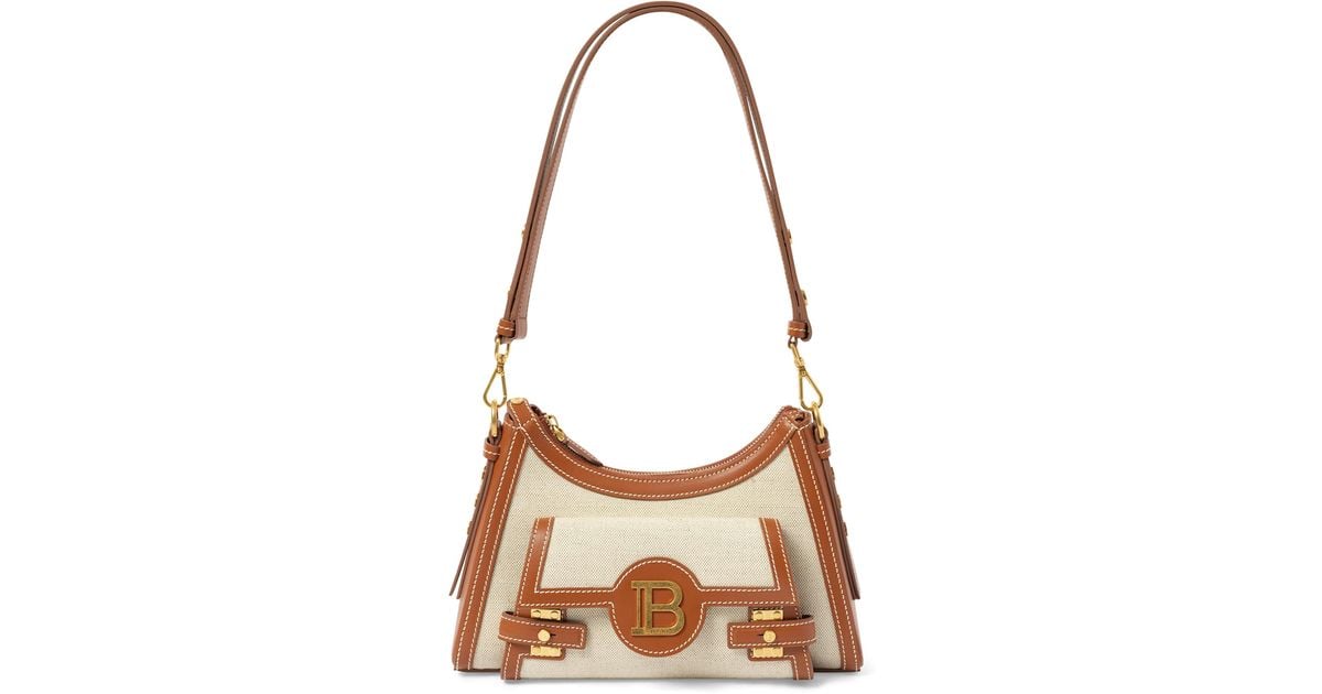 Balmain B-Buzz Hobo Canvas & Leather Shoulder Bag, Natural/ 100% Cotton ...