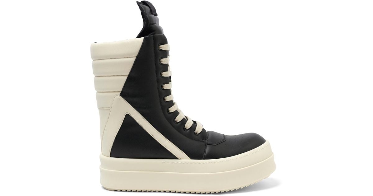 Rick Owens Full Grain Leather Mega Geobasket Sneakers, /Milk, 100% ...