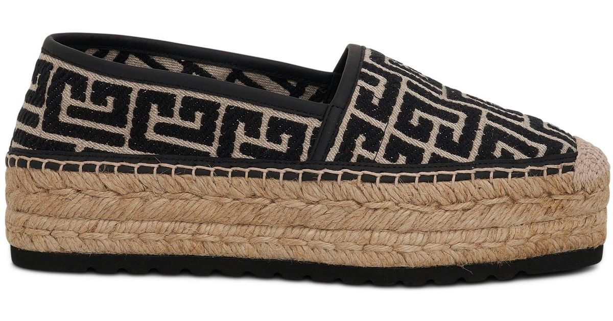 Balmain Alex Monogram Jacquard Espadrille In Ivory/black | Lyst UK