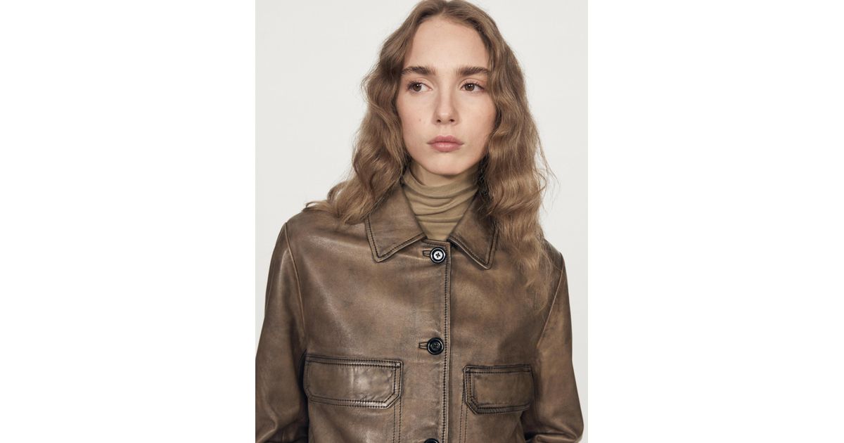 MASSIMO DUTTI Nappa Leather Jacket With Fur Skin Collar in Brown | Lyst