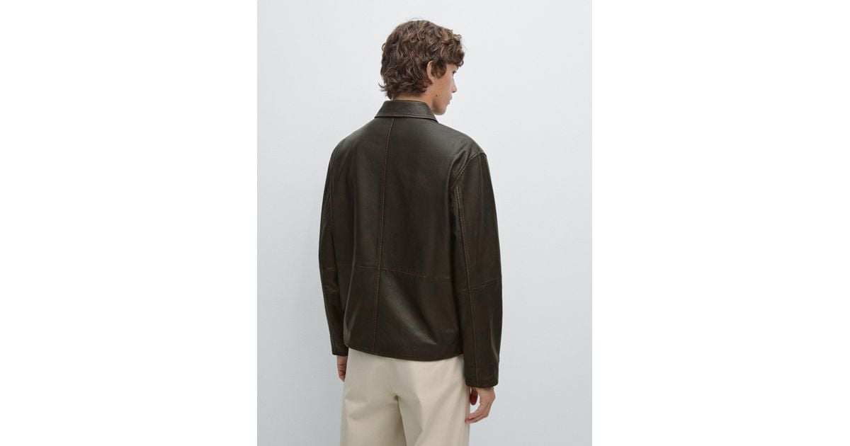 MASSIMO DUTTI Distressed Effect Short Nappa Leather Jacket in Grey for ...