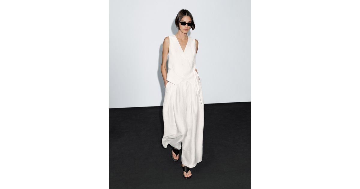 MASSIMO DUTTI Wide-Leg Voluminous Linen Blend Trousers in White | Lyst UK