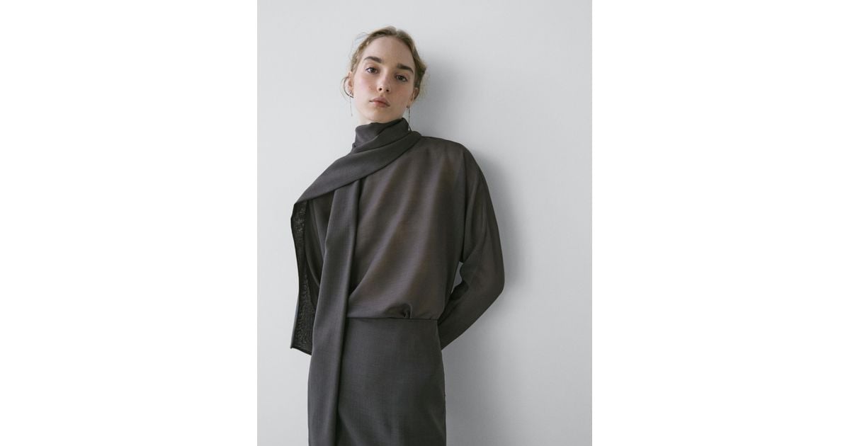 Blusa Fluida Detalle Lazada de MASSIMO DUTTI de color Gris | Lyst